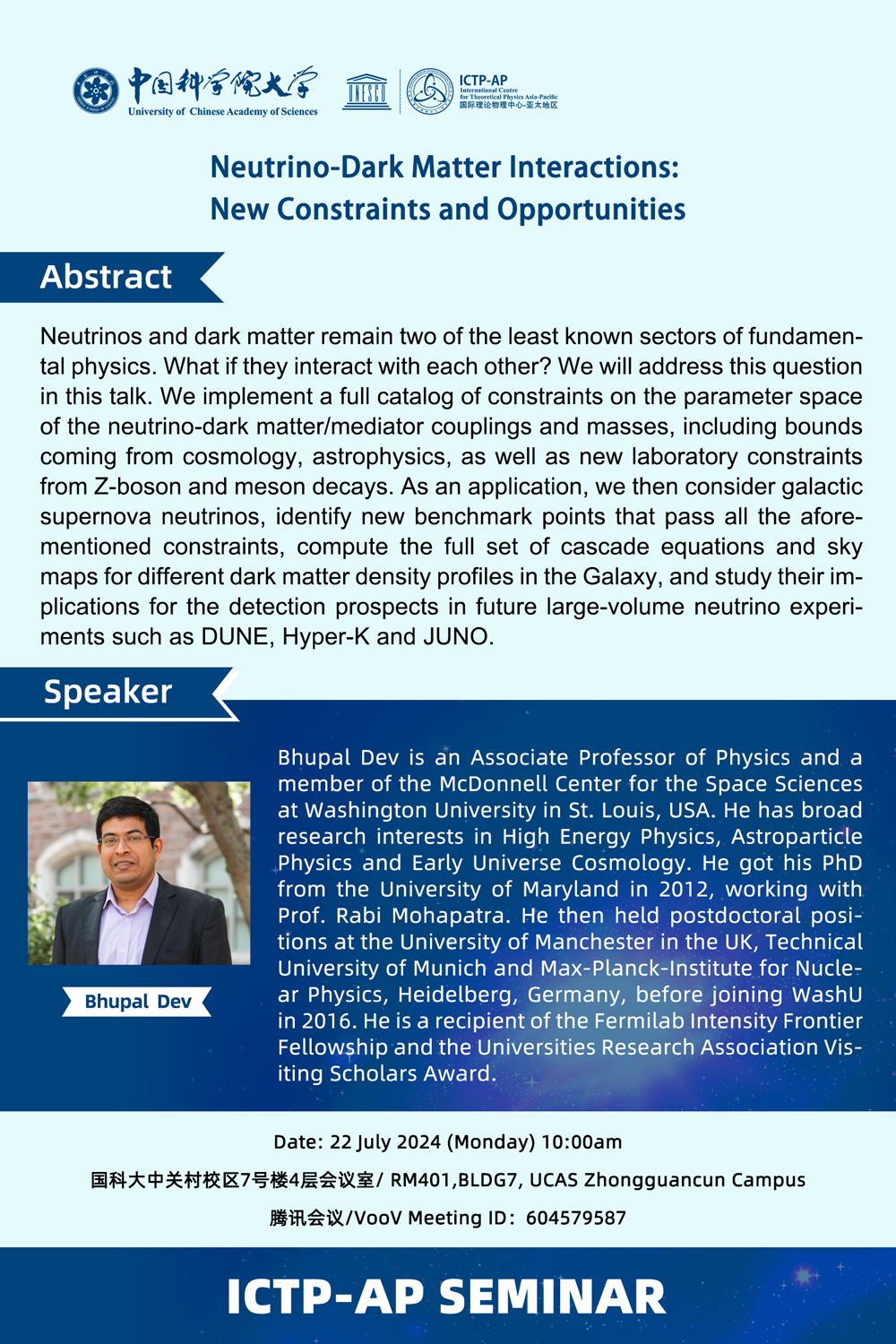 ICTP-AP | Event | ICTP-AP Seminar: Neutrino-Dark Matter Interactions ...